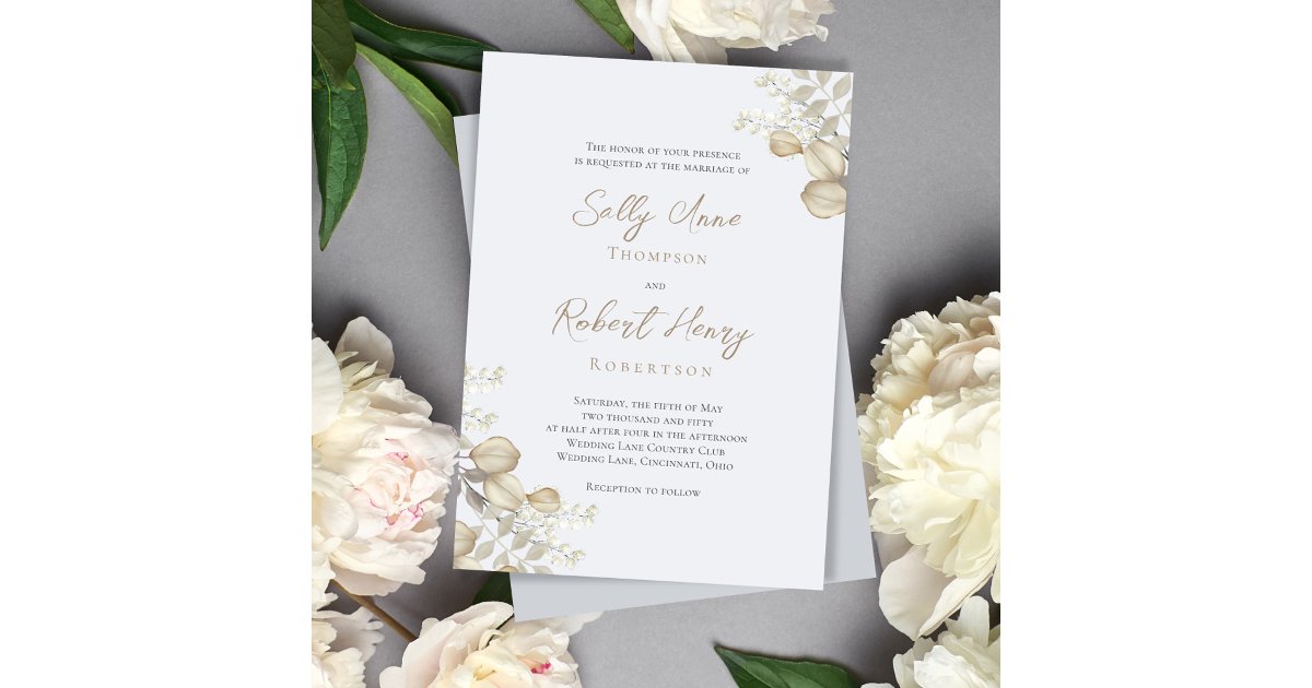 Elegant Blue Script Greenery Wedding Invitation | Zazzle