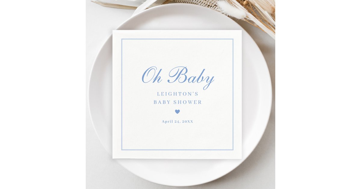 Elegant Blue Script Oh Baby Shower Napkins | Zazzle
