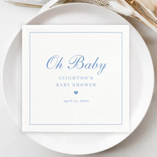Elegant Blue Script Oh Baby Shower Napkins | Zazzle