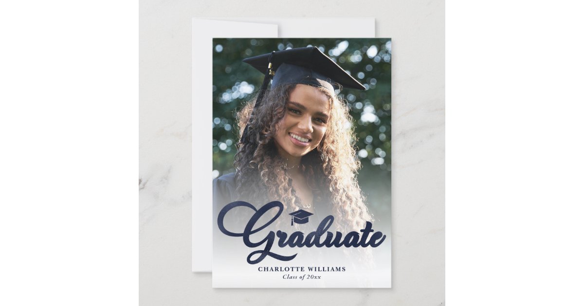 Elegant Blue Script Photo Graduation Party Invitation | Zazzle