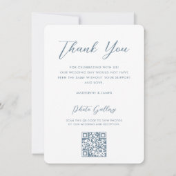 Elegant Blue Script QR Online Gallery Wedding Thank You Card | Zazzle