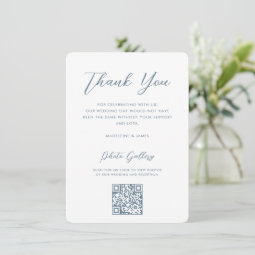 Elegant Blue Script QR Online Gallery Wedding Thank You Card | Zazzle