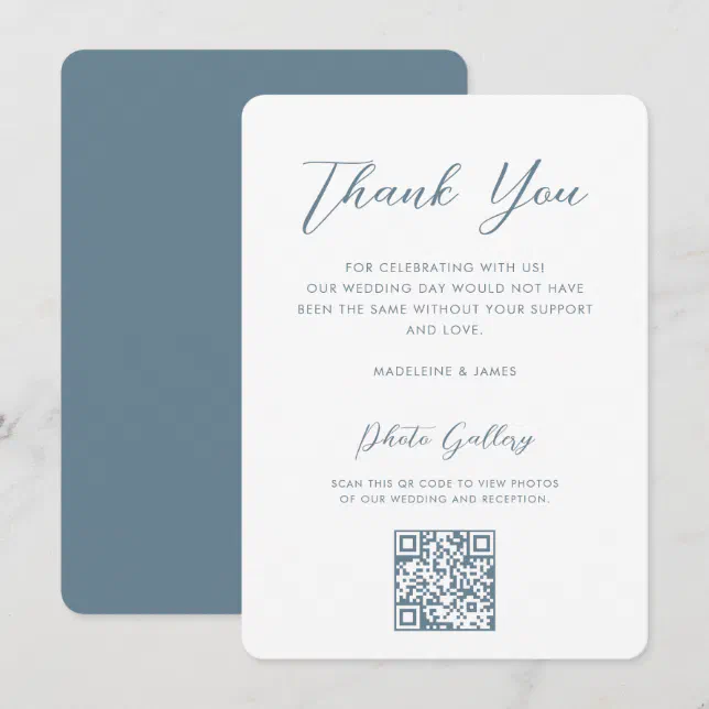 Elegant Blue Script QR Online Gallery Wedding Thank You Card | Zazzle