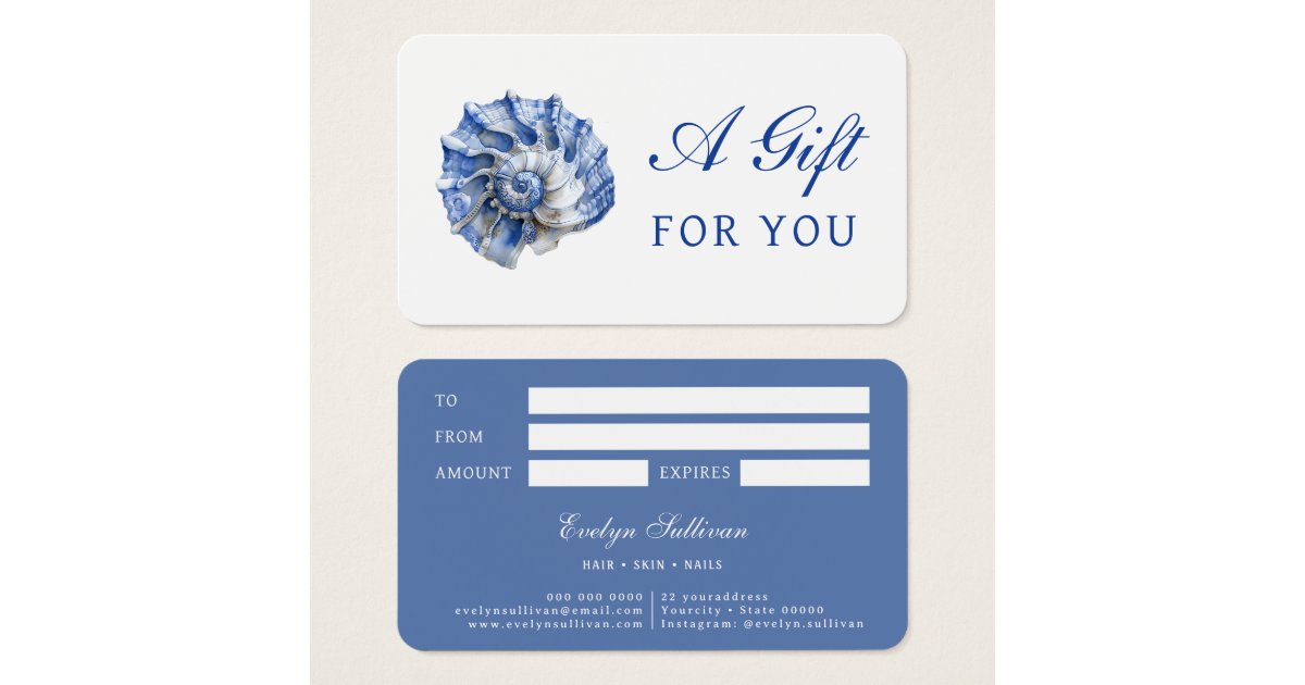 Elegant blue seashell logo gift card | Zazzle