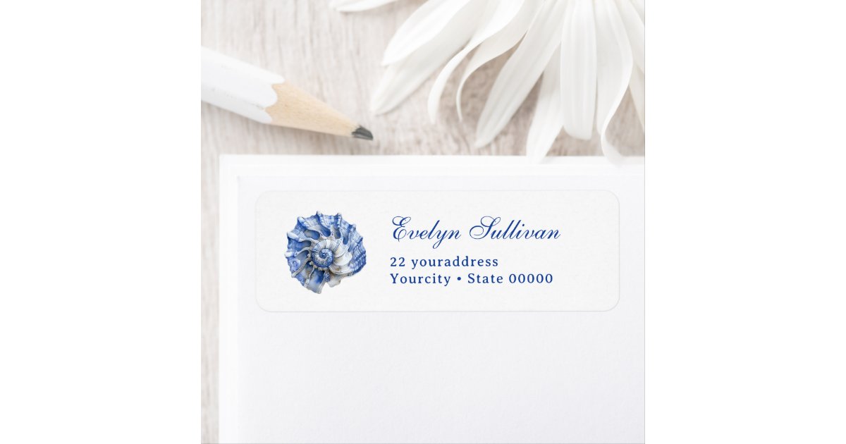 Elegant blue seashell logo return address label | Zazzle