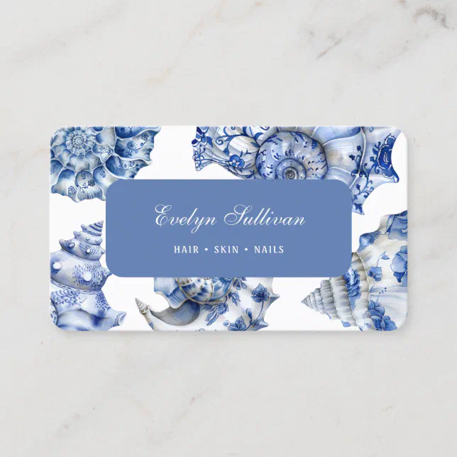Elegant blue seashells business card | Zazzle