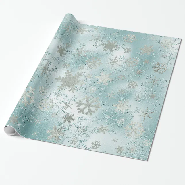 Elegant Blue Silver Christmas Snowflake Pattern Wrapping Paper | Zazzle