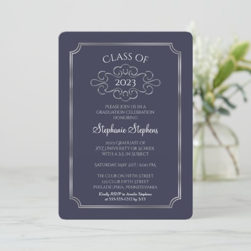 Elegant Blue | Silver College Graduation Party Invitation | Zazzle