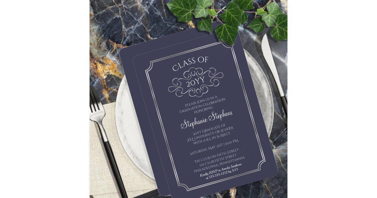 Elegant Blue | Silver College Graduation Party Invitation | Zazzle