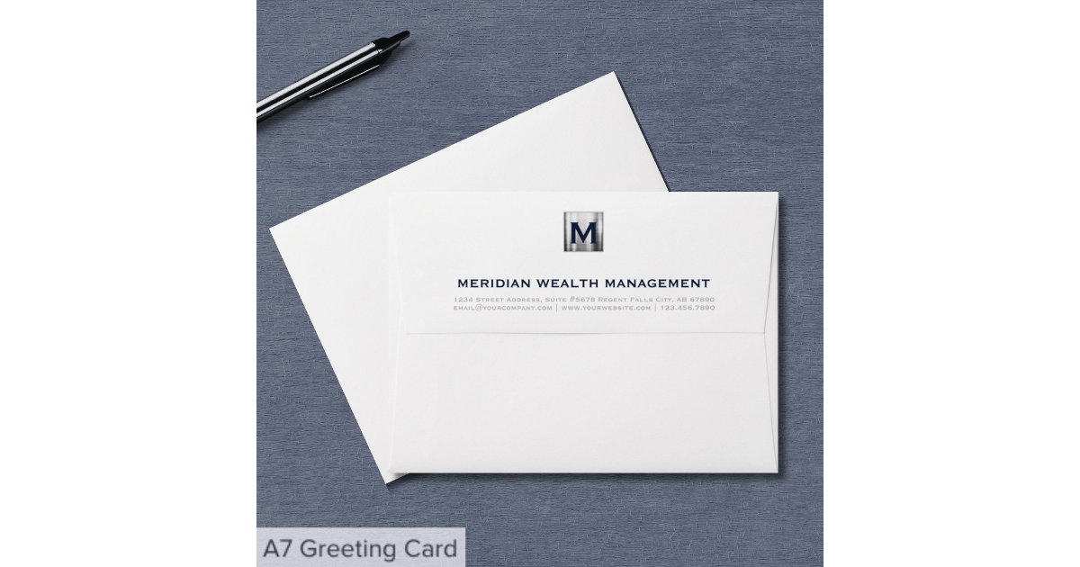 Elegant Blue Silver Company Monogram Envelope | Zazzle