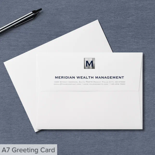 Elegant Blue Silver Company Monogram Envelope | Zazzle