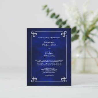 Elegant Blue Silver Frame Wedding Invitation | Zazzle