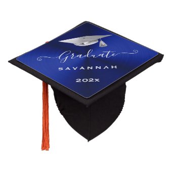 Elegant Blue Silver Personalized Graduation Cap Topper | Zazzle