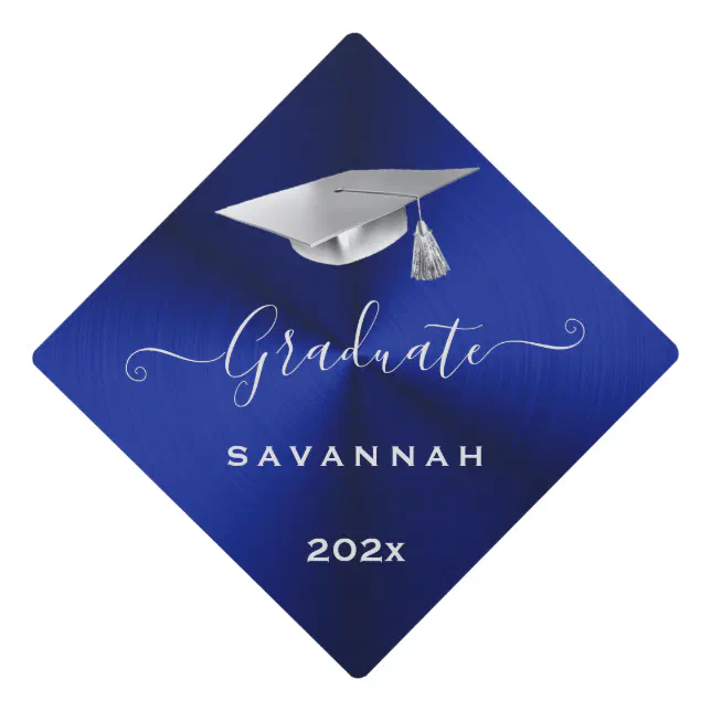Elegant Blue Silver Personalized Graduation Cap Topper | Zazzle