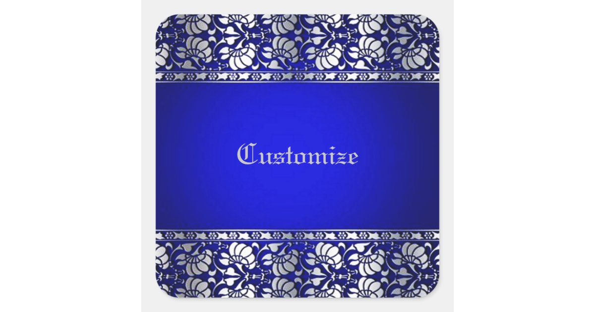 Elegant Blue & Silver Personalized Square Sticker | Zazzle