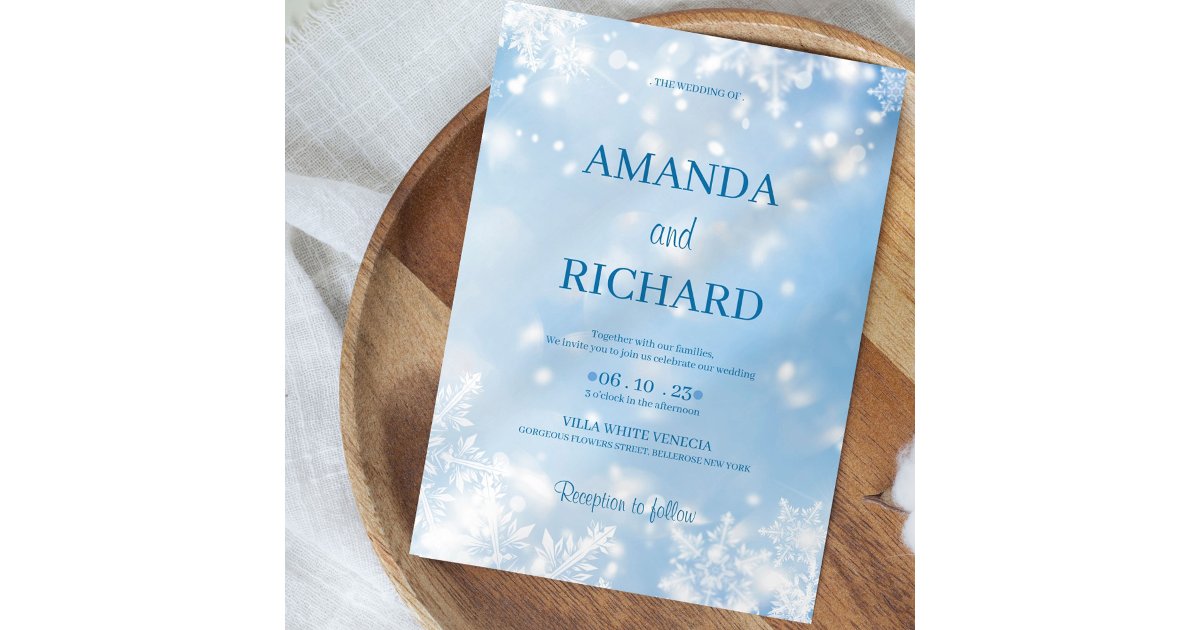 Elegant Blue Snowflake Wedding Invitation | Zazzle