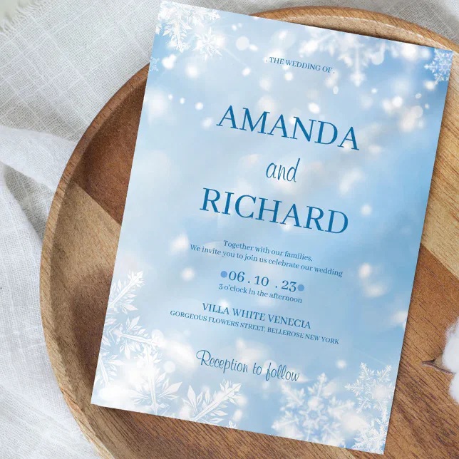 Elegant Blue Snowflake Wedding Invitation | Zazzle