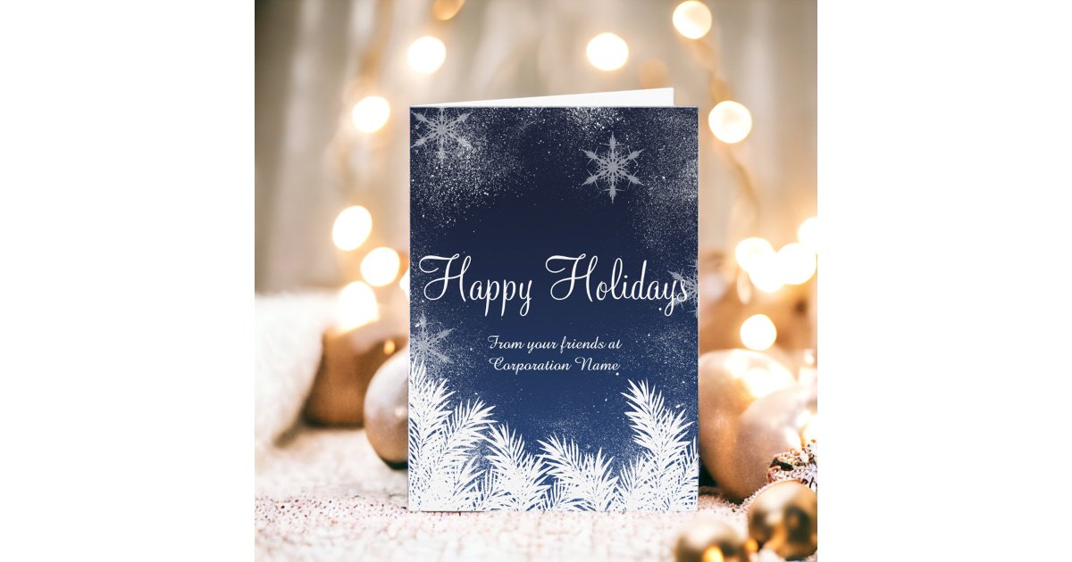 Elegant blue snowflake winter corporate greetings holiday card | Zazzle
