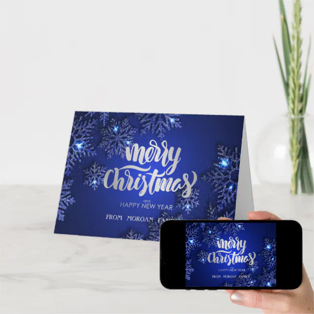 Elegant Blue Snowflakes Christmas Holiday Card | Zazzle