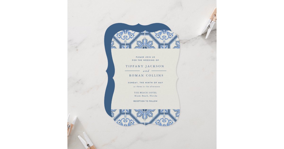 Elegant Blue Spanish Tile Wedding Invitation | Zazzle