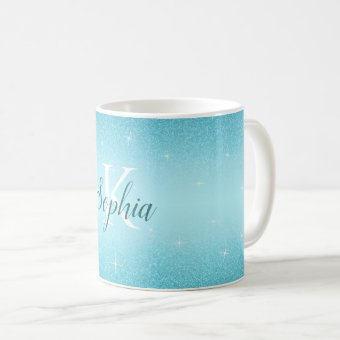 Elegant Blue Sparkle Glitter Monogram Name Coffee Mug | Zazzle
