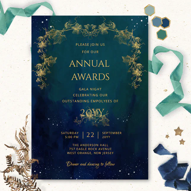 Elegant Blue Starry Night Awards / Gala Night Invitation | Zazzle