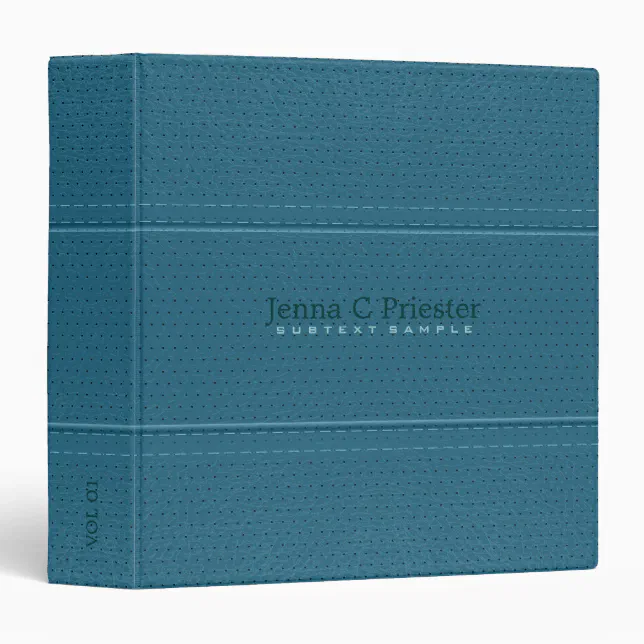 Elegant Blue Stitched Leather Texture 3 Ring Binder | Zazzle