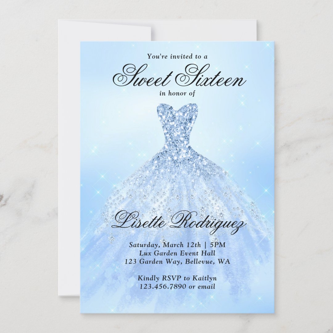 Elegant Blue Sweet Sixteen 16th Birthday Party Invitation | Zazzle