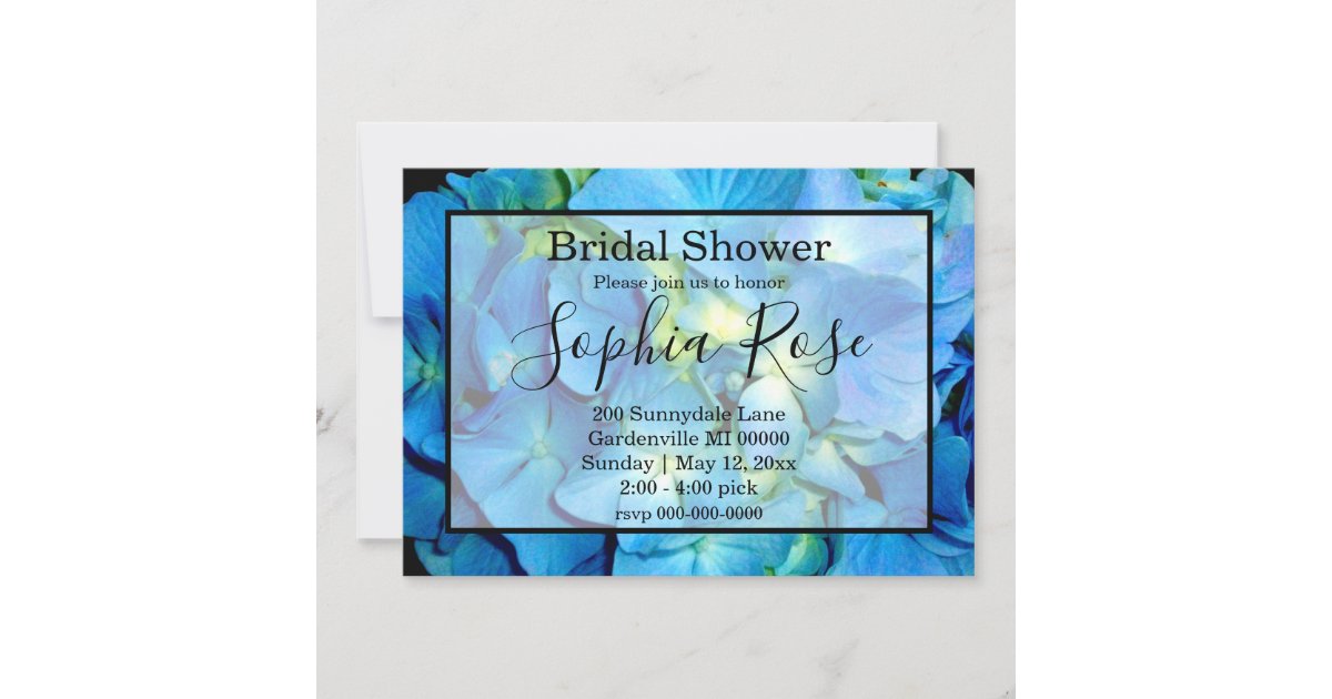 Elegant blue teal floral hydrangeas blue roses invitation | Zazzle
