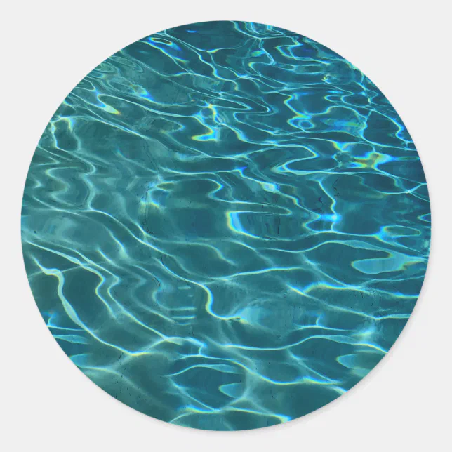 Elegant blue teal water pattern ocean lake waves classic round sticker ...