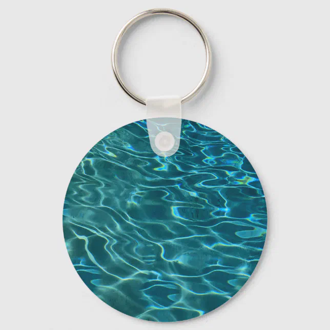 Elegant blue teal water pattern ocean lake waves keychain | Zazzle
