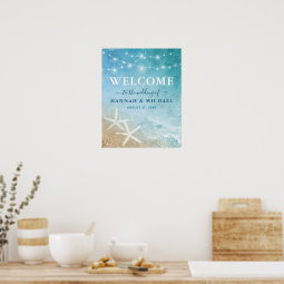 Elegant Blue Teal Watercolor Beach Welcome Party Poster | Zazzle