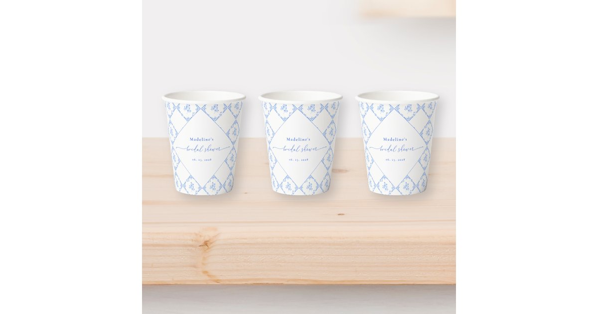 Elegant Blue Tiles Bridal Shower Paper Cups | Zazzle