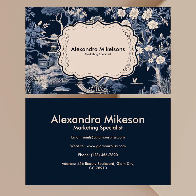 Elegant Blue Toile De Jouy Business Card | Zazzle