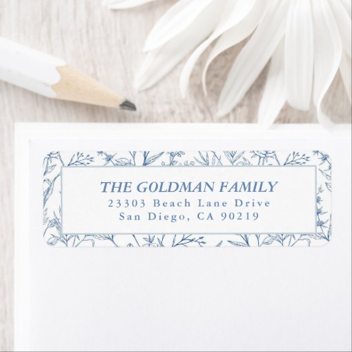 Elegant Blue Toile Floral Return Address Labels | Zazzle