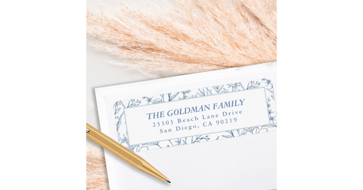 Elegant Blue Toile Floral Return Address Labels | Zazzle
