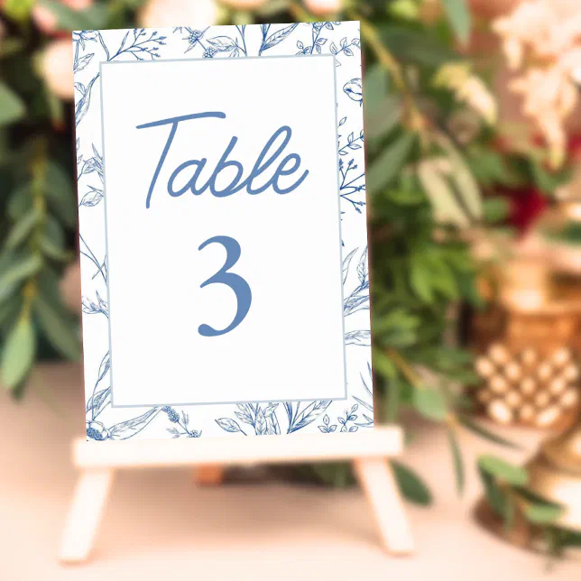 Elegant Blue Toile French Floral Table Numbers | Zazzle
