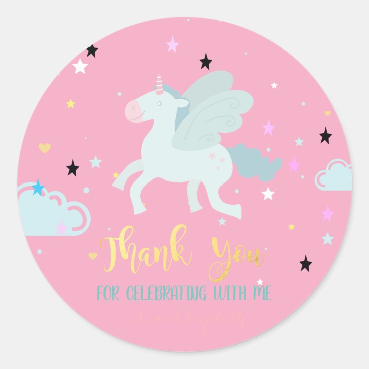 Elegant Blue Unicorn, Stars,Cloud Classic Round Sticker | Zazzle