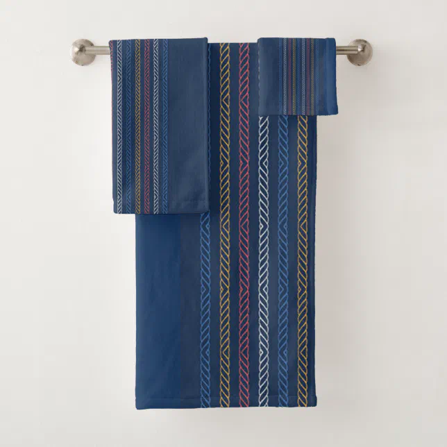 Elegant Blue Vertical Regatta Striped Border Bath Towel Set | Zazzle