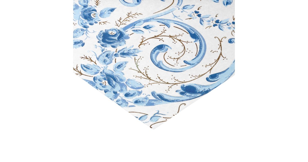Elegant Blue Victorian Roses and Scrolls Tissue Paper | Zazzle