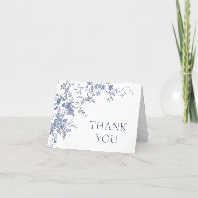 Elegant Blue Vintage French Garden Flowers Thank You Card | Zazzle