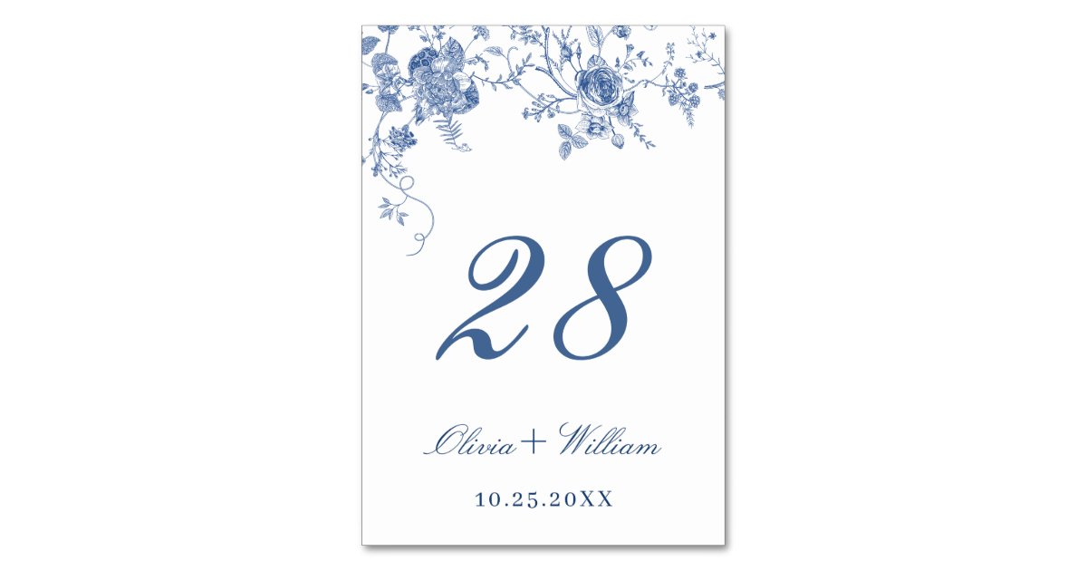 Elegant Blue Vintage Garden Flowers Wedding Table Number | Zazzle