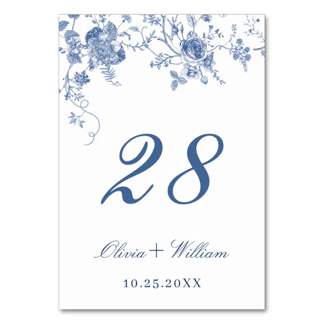 Elegant Blue Vintage Garden Flowers Wedding Table Number | Zazzle