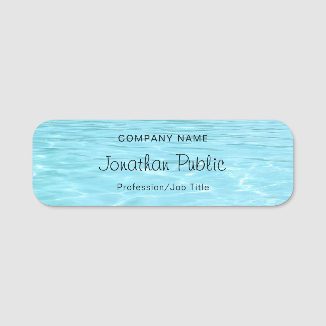 Elegant Blue Water Calligraphy Script Aqua Modern Name Tag | Zazzle