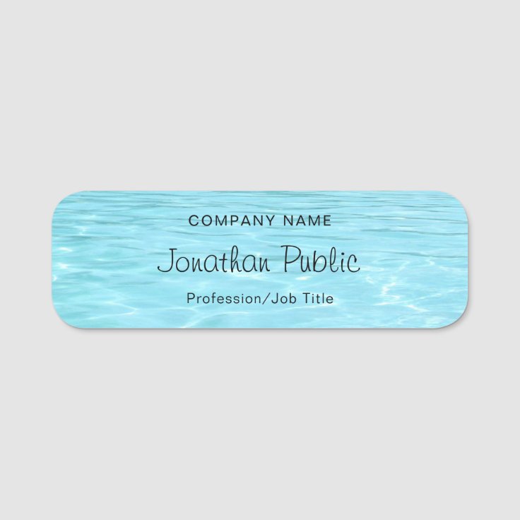 Elegant Blue Water Calligraphy Script Aqua Modern Name Tag | Zazzle