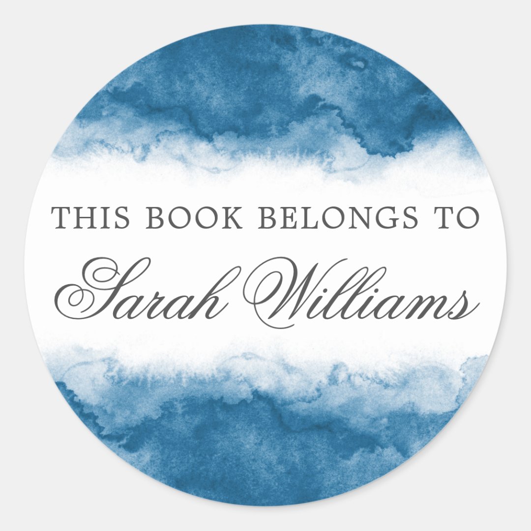 Elegant blue watercolor bookplate stickers | Zazzle