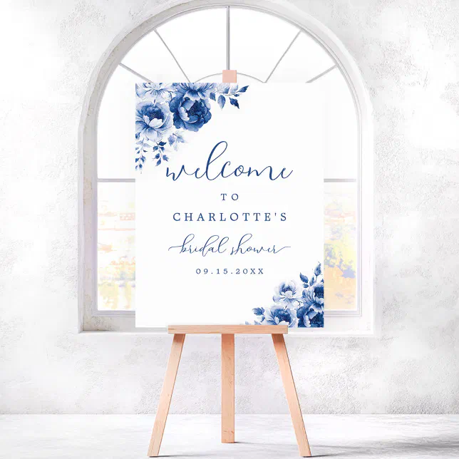 Elegant Blue Watercolor Bridal Shower Welcome Sign | Zazzle