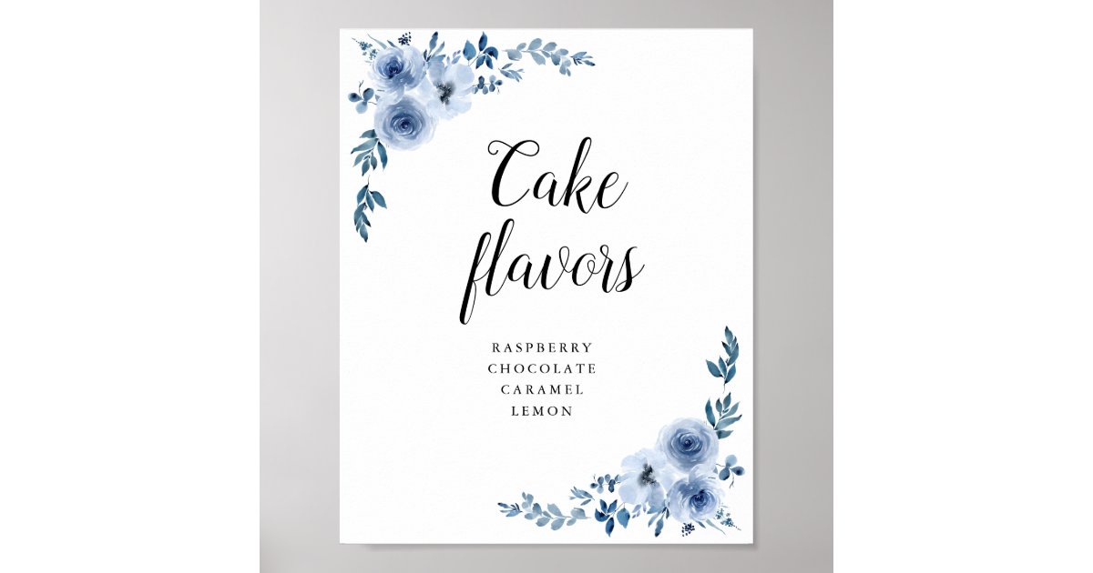 Elegant Blue watercolor floral cake flavors sign | Zazzle