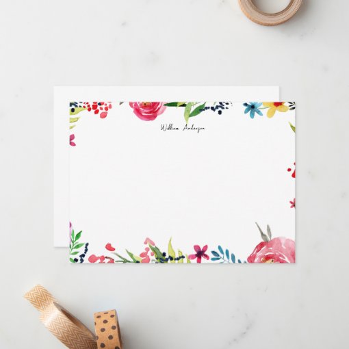 Elegant Blue Watercolor Floral Personal Stationery Note Card | Zazzle