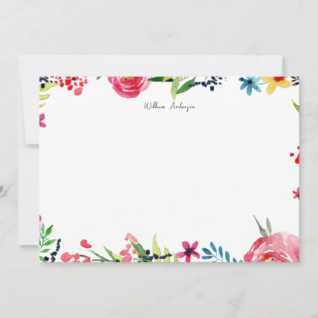 Elegant Blue Watercolor Floral Personal Stationery Note Card | Zazzle